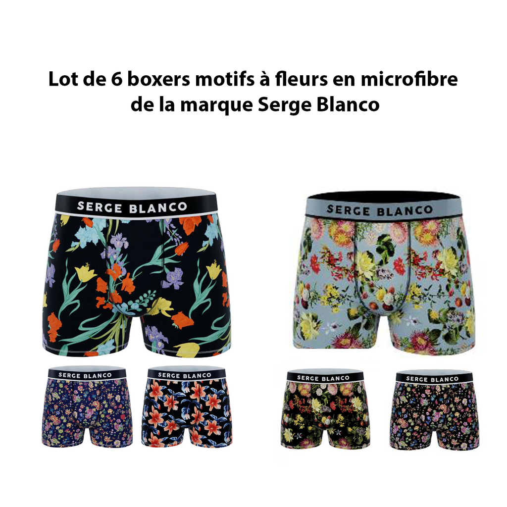 Lot de 6 boxers motifs à fleurs en microfibre de la marque Serge Blanc – mondoshopping-boutique