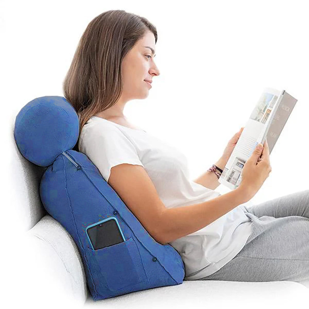 Coussin de Lecture Triangulaire avec Appui-tête et Poche Latérale - Li ...